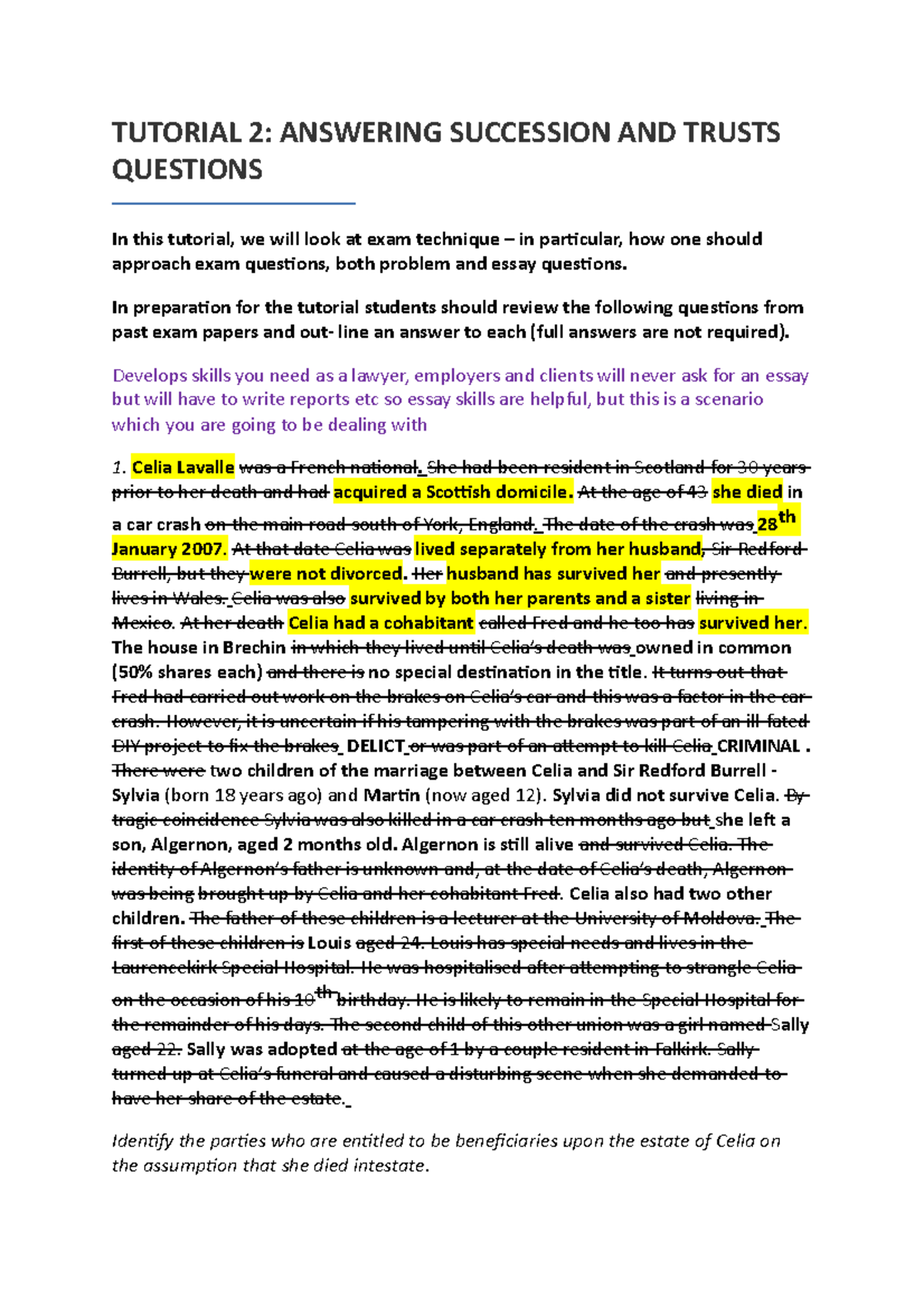 Tutorial 2 Succession - TUTORIAL 2: ANSWERING SUCCESSION AND TRUSTS ...