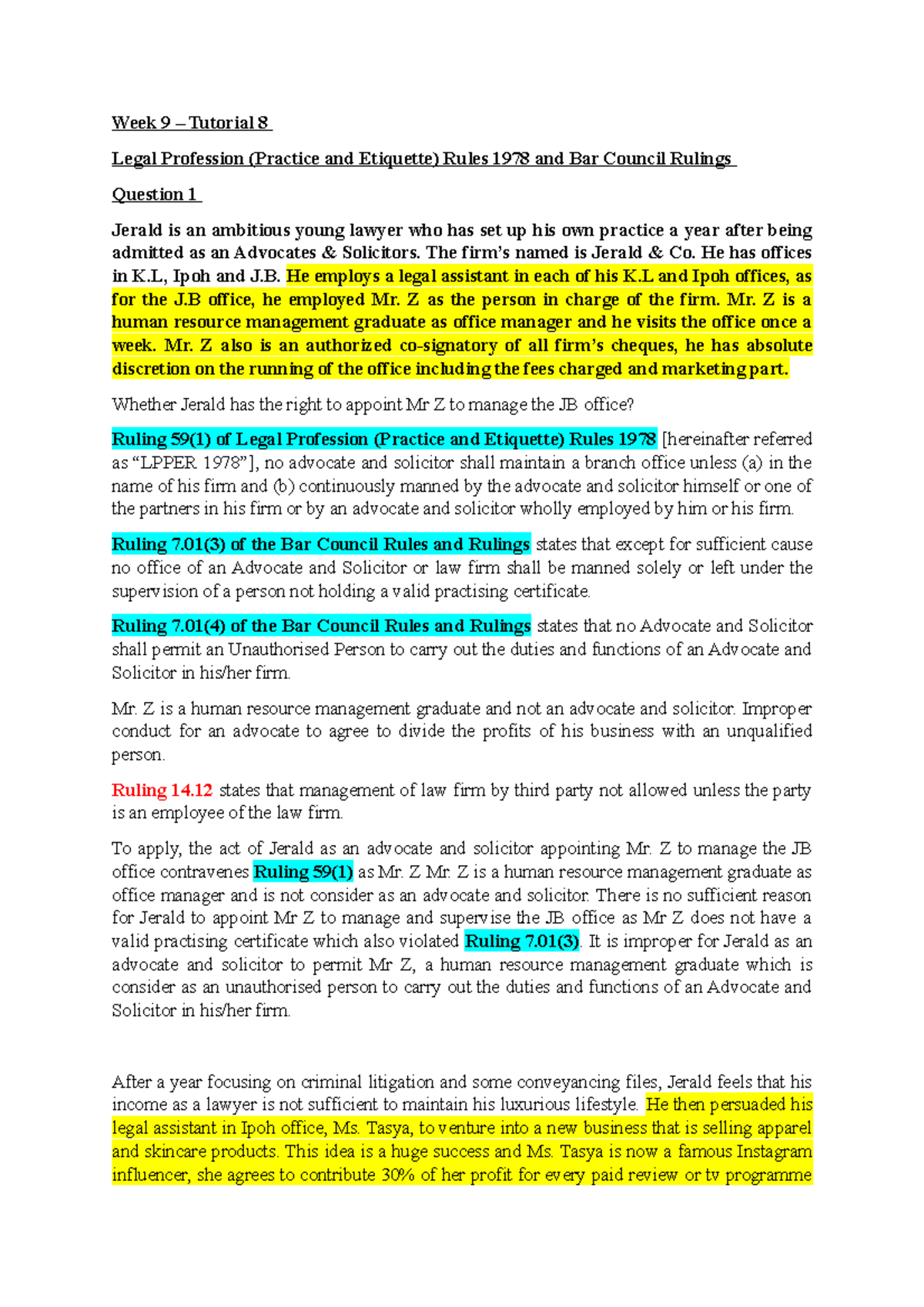 Professional Practice Tutorial Question - Week 9 – Tutorial 8 Legal ...