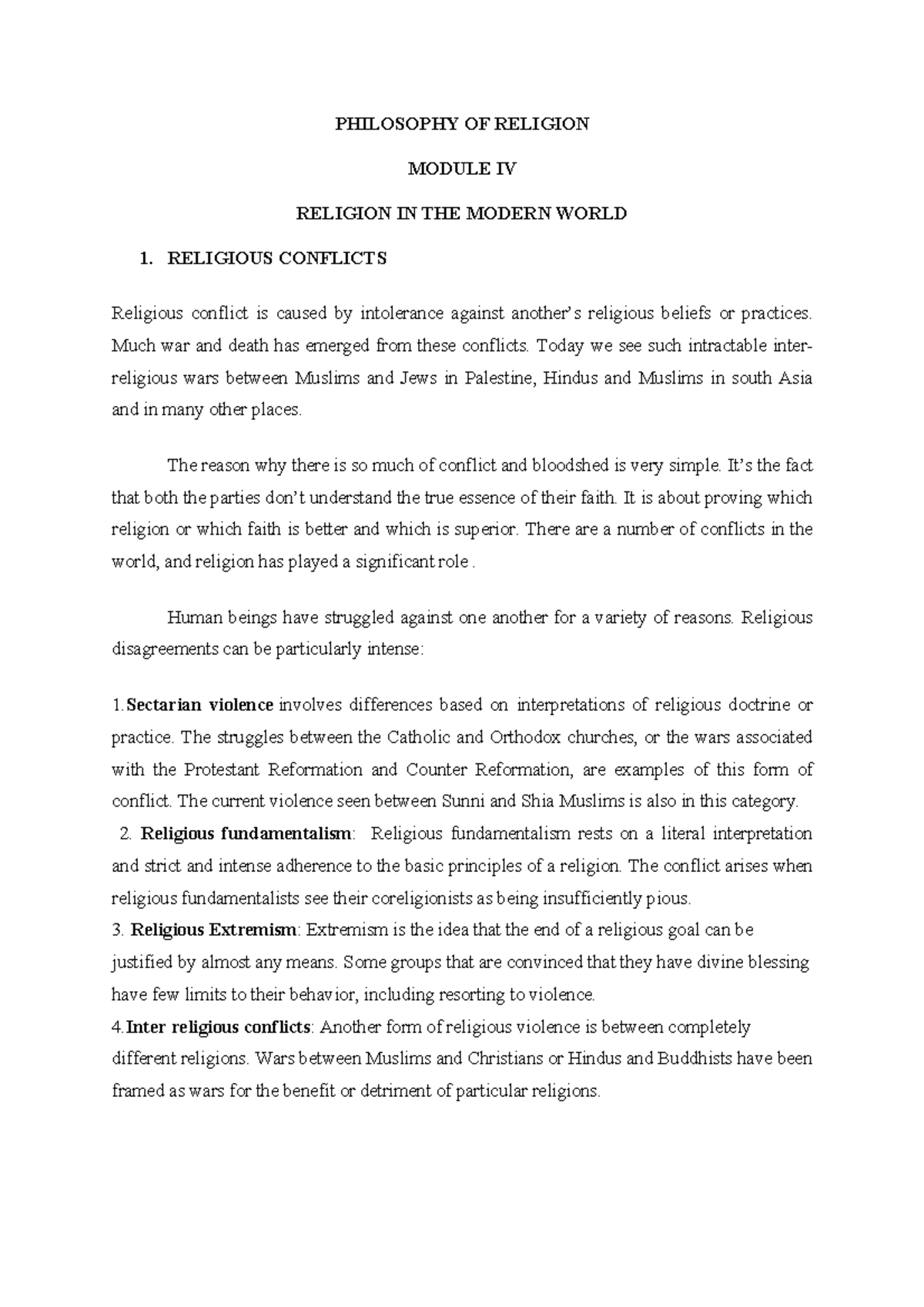 Religious conflicts - Philosophy of religion - PHILOSOPHY OF RELIGION ...