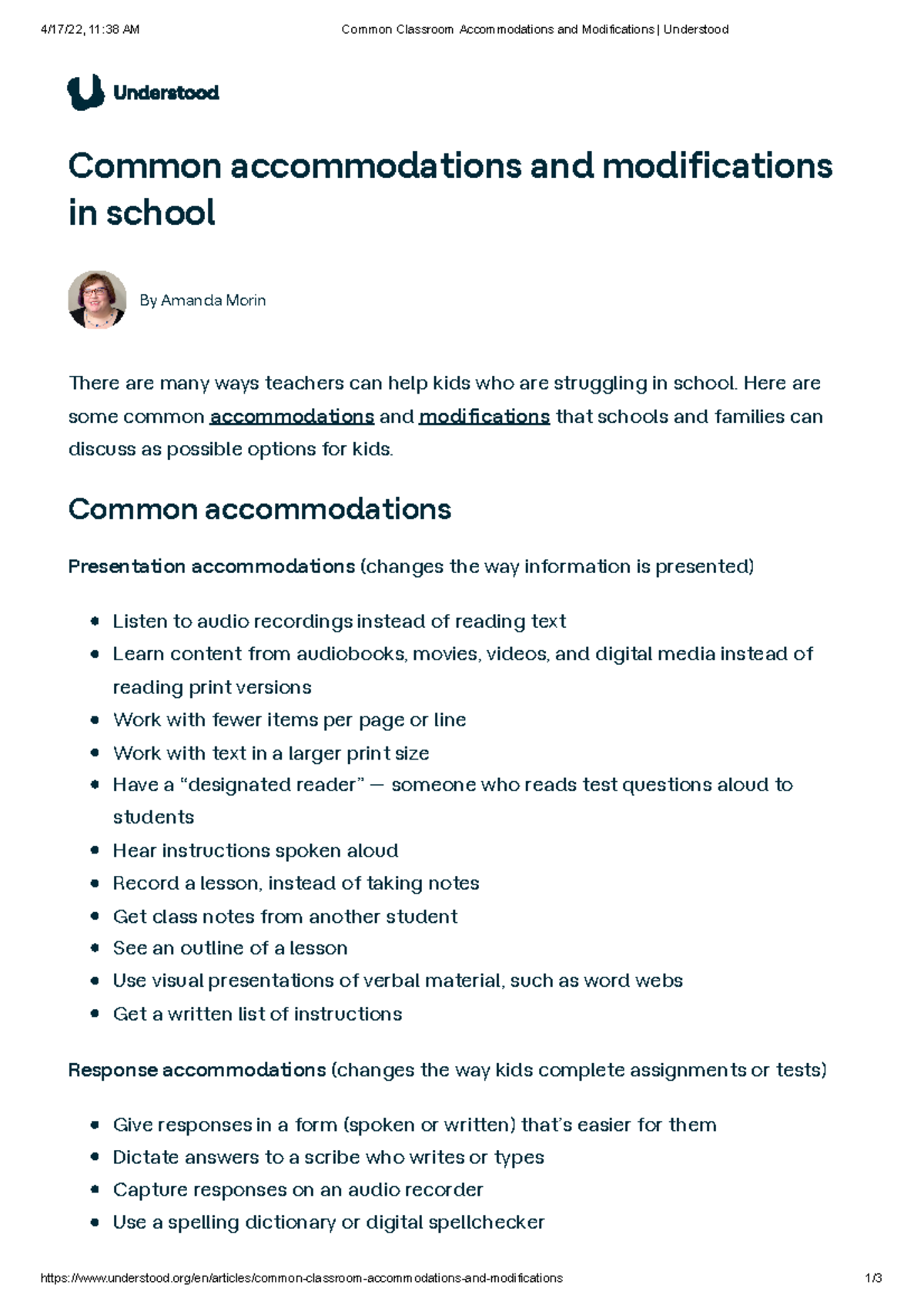 Common Classroom Accommodations and Modifications Understood - Here are ...