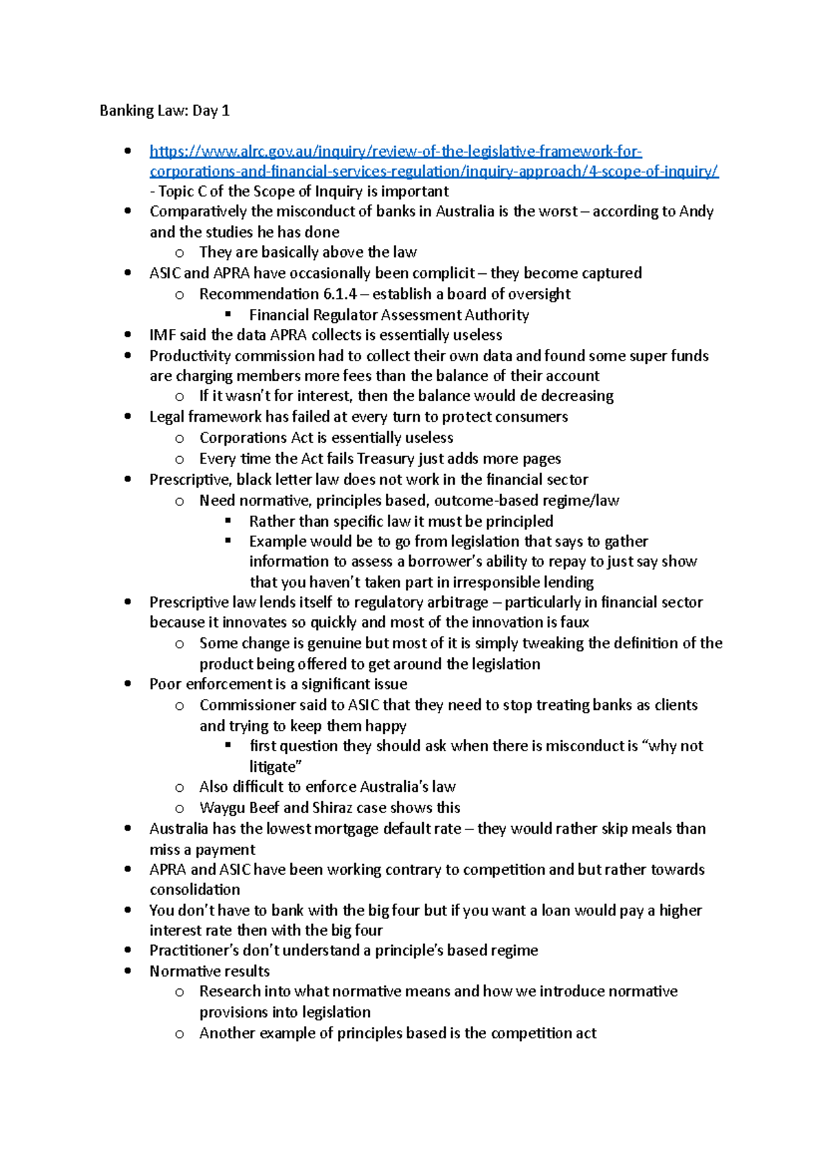 Banking Law Classes - Summary of seminar notes and work - Banking Law ...