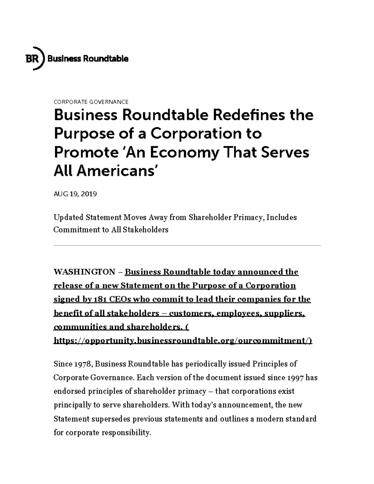 Business Roundtable-Statement on the Purpose of a Corporation ...