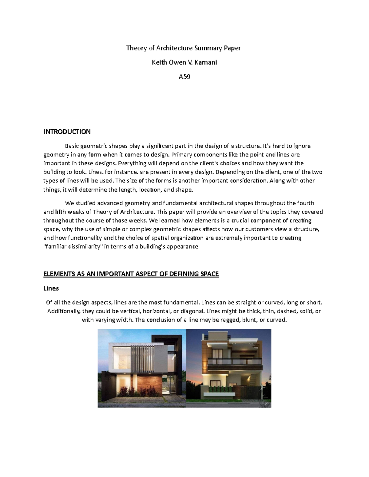 Theory of Architecture Summary Paper - Karnani A INTRODUCTION Basic ...