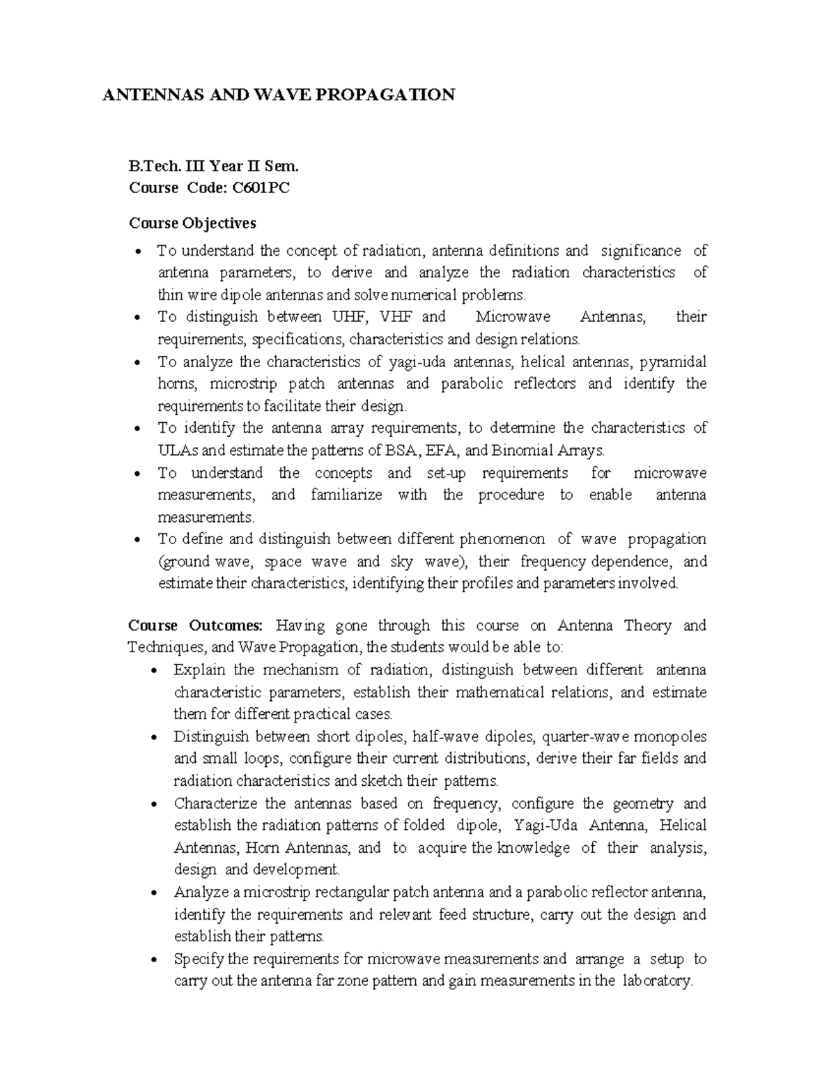 AWP UNIT 1 - antenna - ANTENNAS AND WAVE PROPAGATION B. III Year II Sem ...