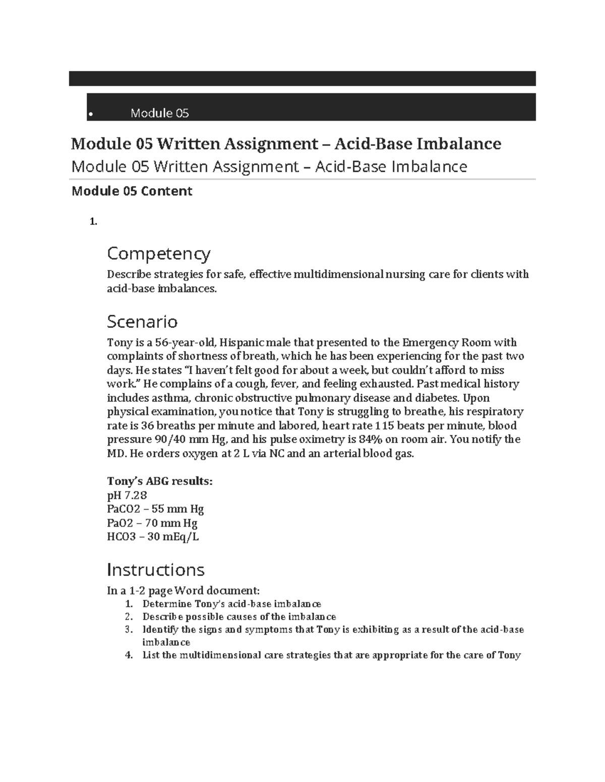 Acid-Base assignment for - Module 05 Module 05 Written Assignment ...