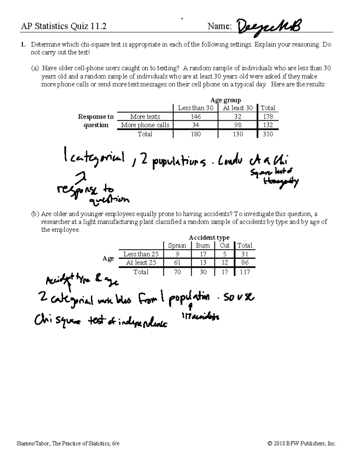 Section 11.2 Quiz - Okbuc bb uhcbqsuhbc - AP Statistics Quiz 11 Name ...