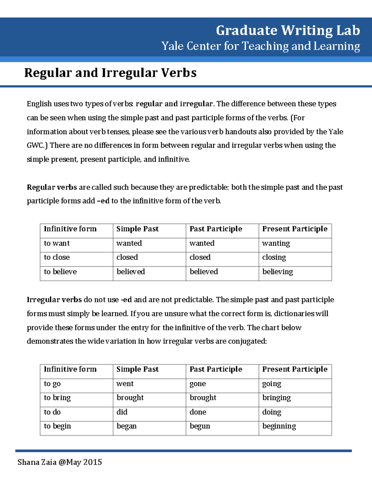 Regular and Irregular Verbs 1 - !"#$#%&'#%()#*%+,-.% - Studocu