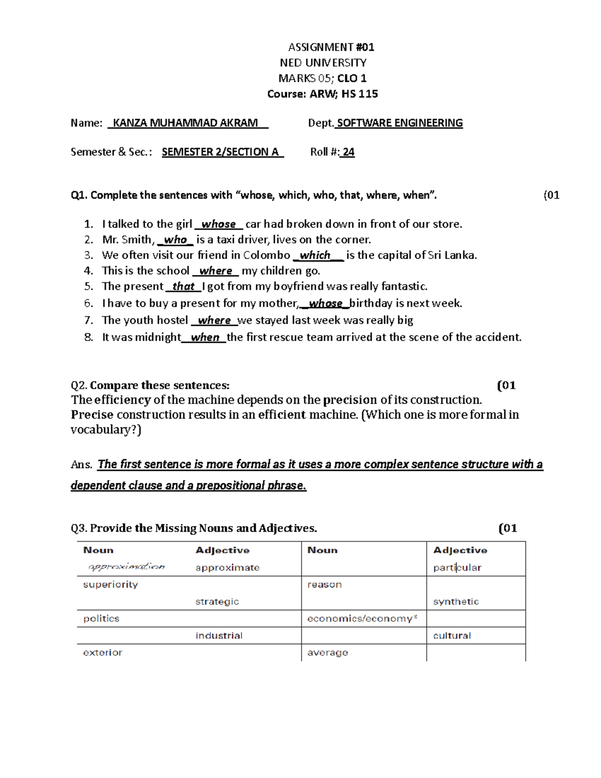 Assignment-01 ARW - ASSIGNMENT NED UNIVERSITY MARKS 05; CLO 1 Course ...