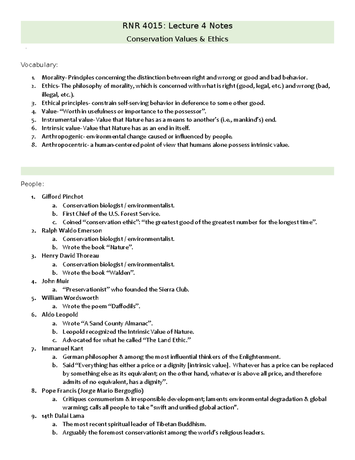 RNR 4015- Lecture 4 Notes - RNR 4015: Lecture 4 Notes Conservation ...