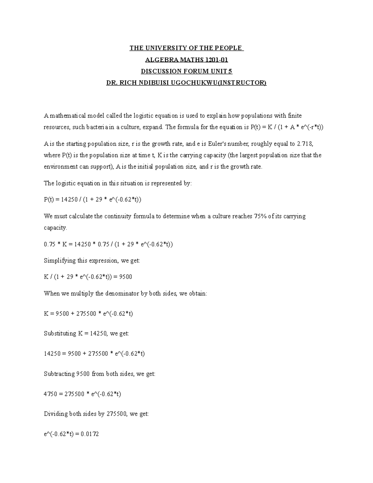 Algebra discussion forum unit 5 - THE UNIVERSITY OF THE PEOPLE ALGEBRA ...