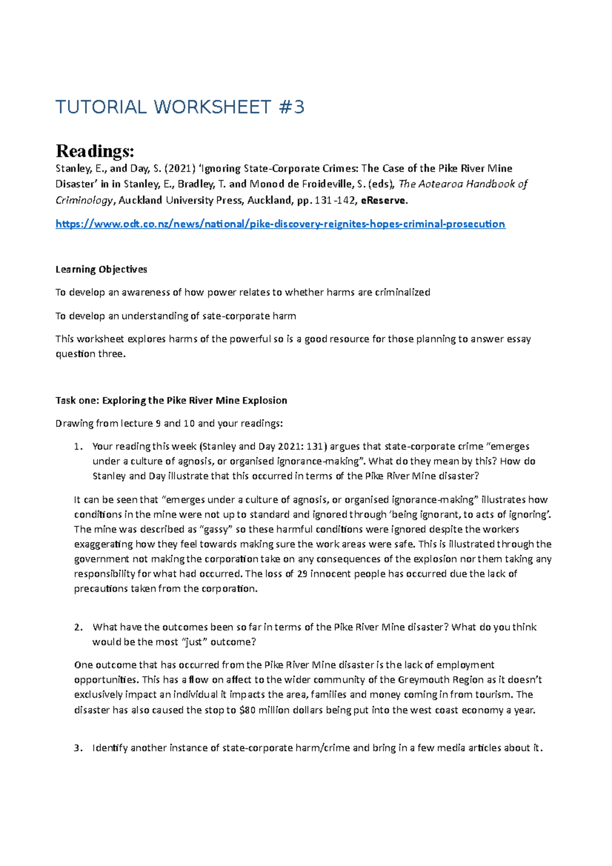 Tutorial 3 15th August - Student - TUTORIAL WORKSHEET Readings: Stanley ...