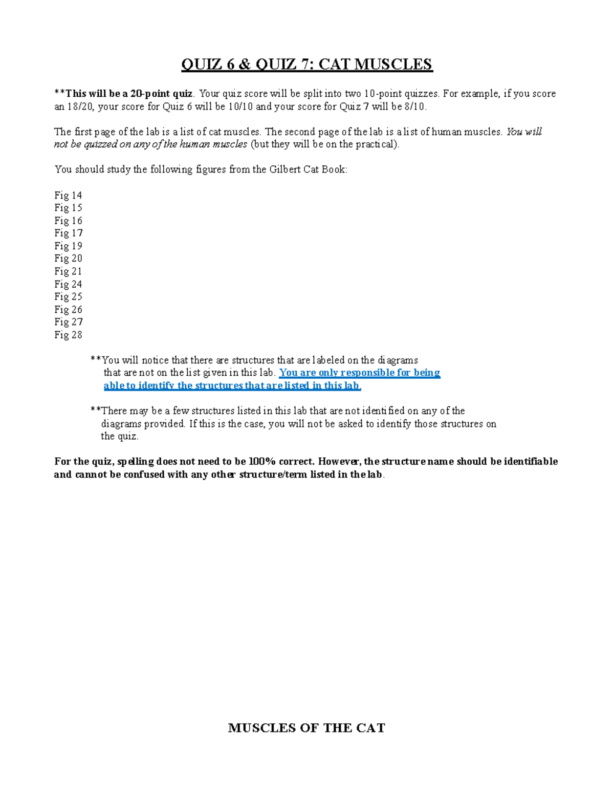 The Cat Muscles - QUIZ 6 & QUIZ 7: CAT MUSCLES **This will be a 20 ...