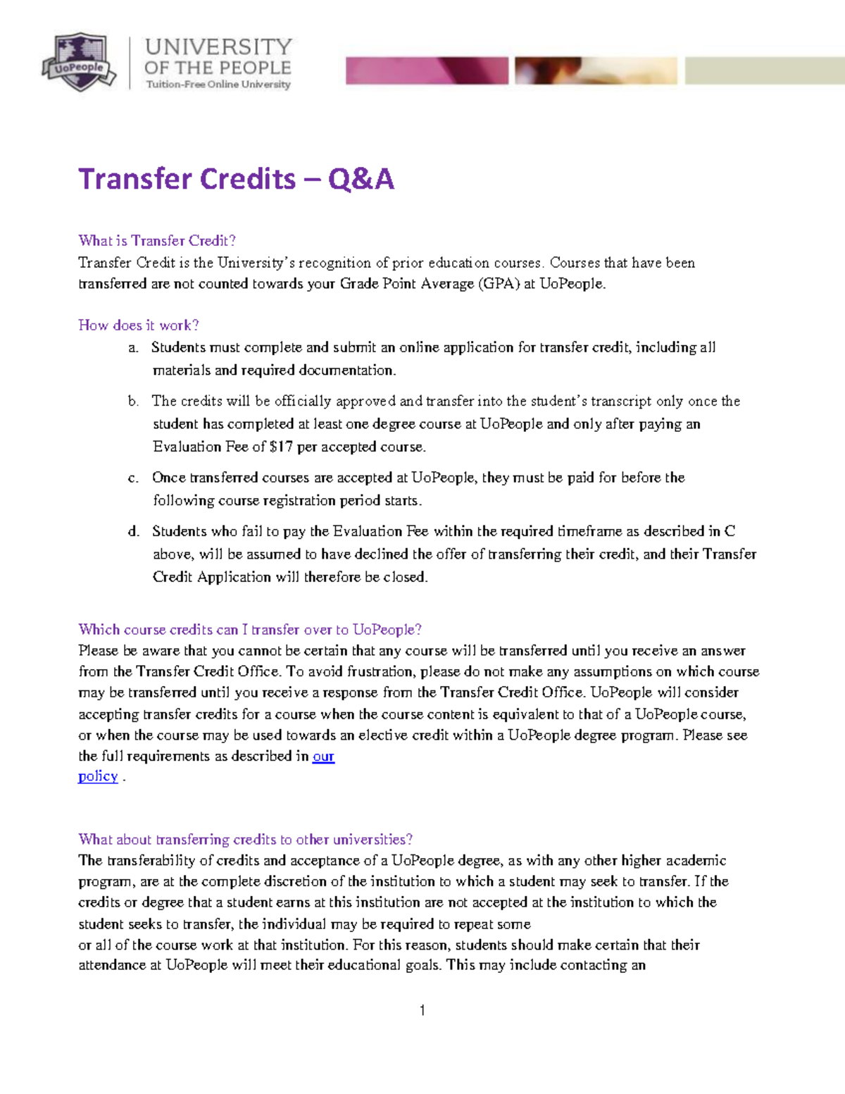 QA-transfer-credit - Guide - Transfer Credits – Q&A What is Transfer ...