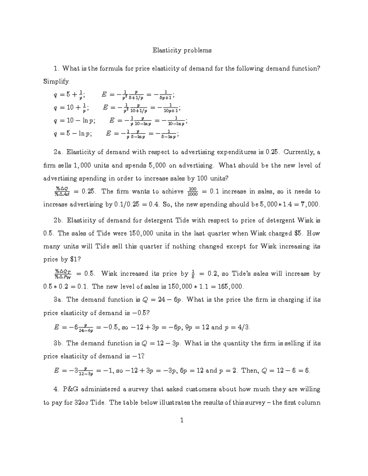 Elasticity Problems Solutions Elasticity Problems What Is The Formula For Price Elasticity Of