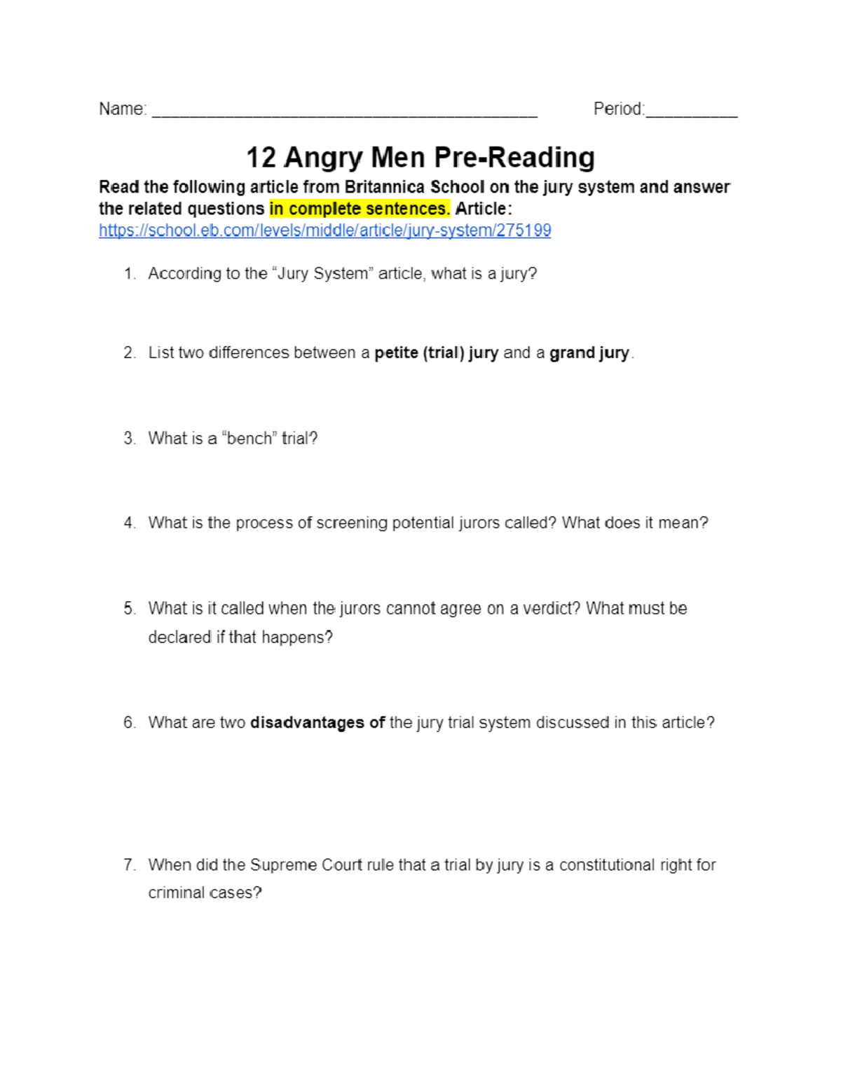 12 Angry Men Pre-Reading - Studocu