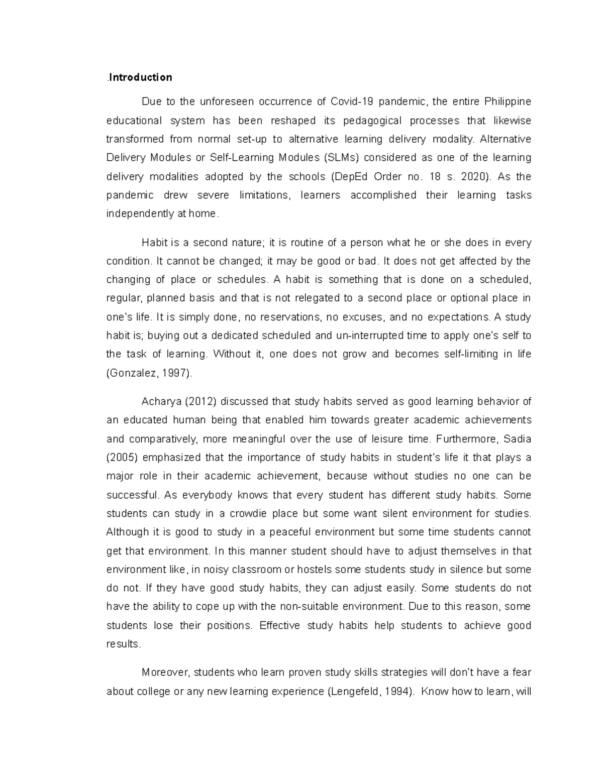 Introduction - BSED - .Introduction Due to the unforeseen occurrence of ...