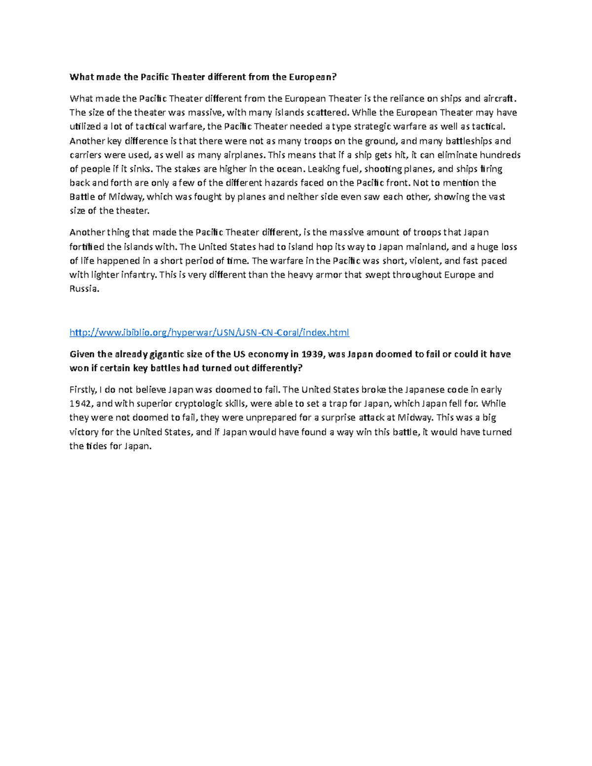 HIST 465 - W4 Discussion - What made the Pacific Theater different from ...