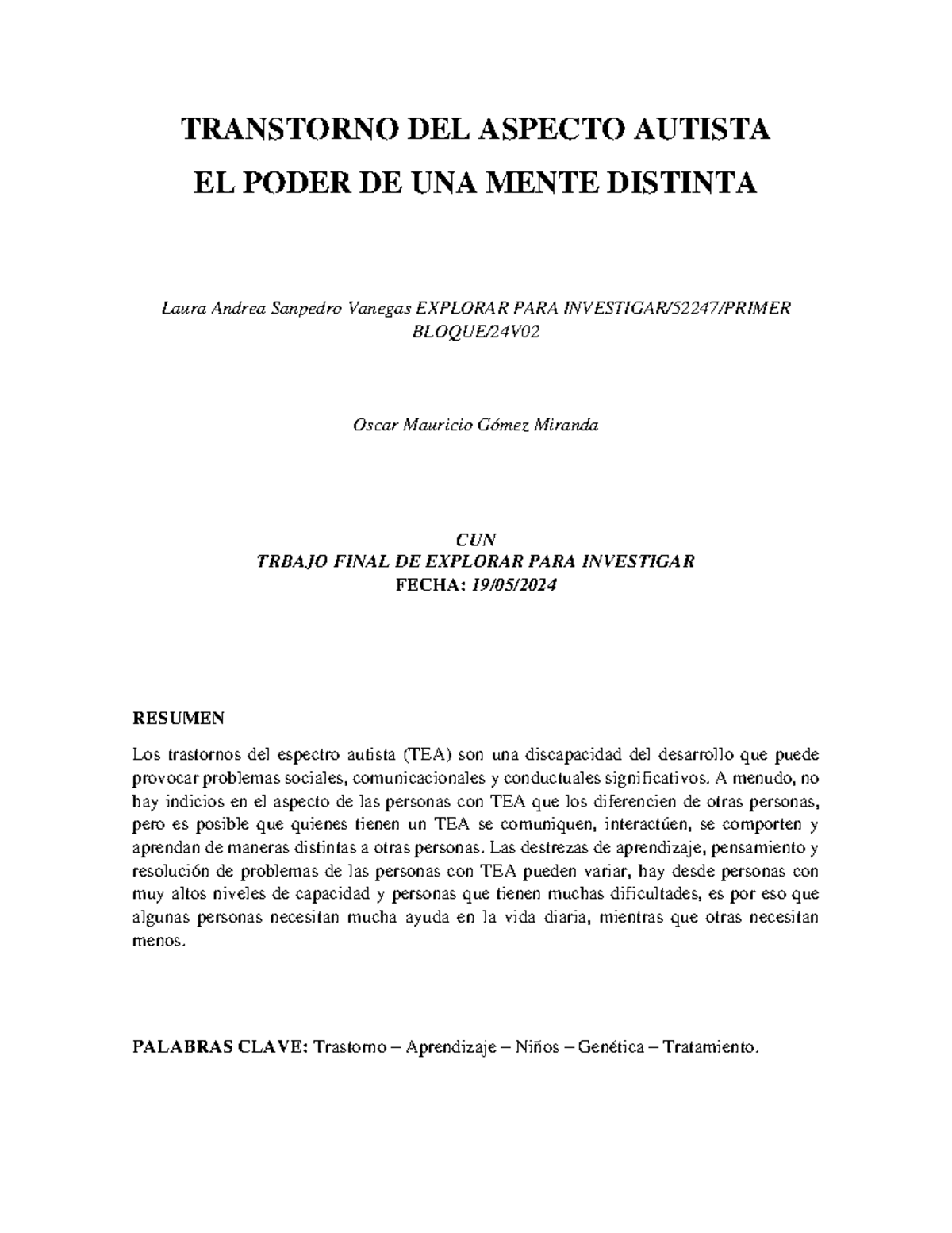 Transtorno Autista - TRANSTORNO DEL ASPECTO AUTISTA EL PODER DE UNA ...