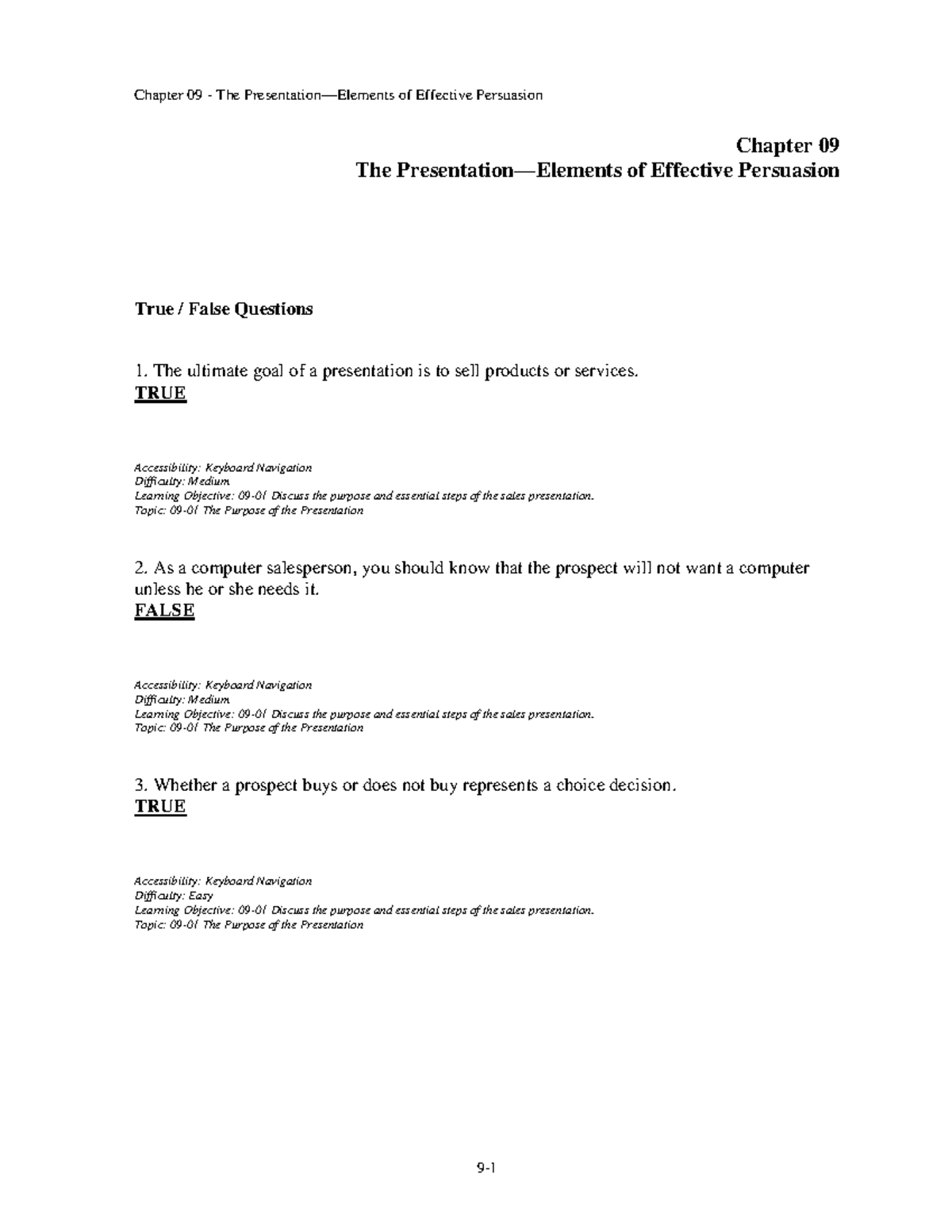 Chap009 - Selling practice questions - Chapter 09 The Presentation ...