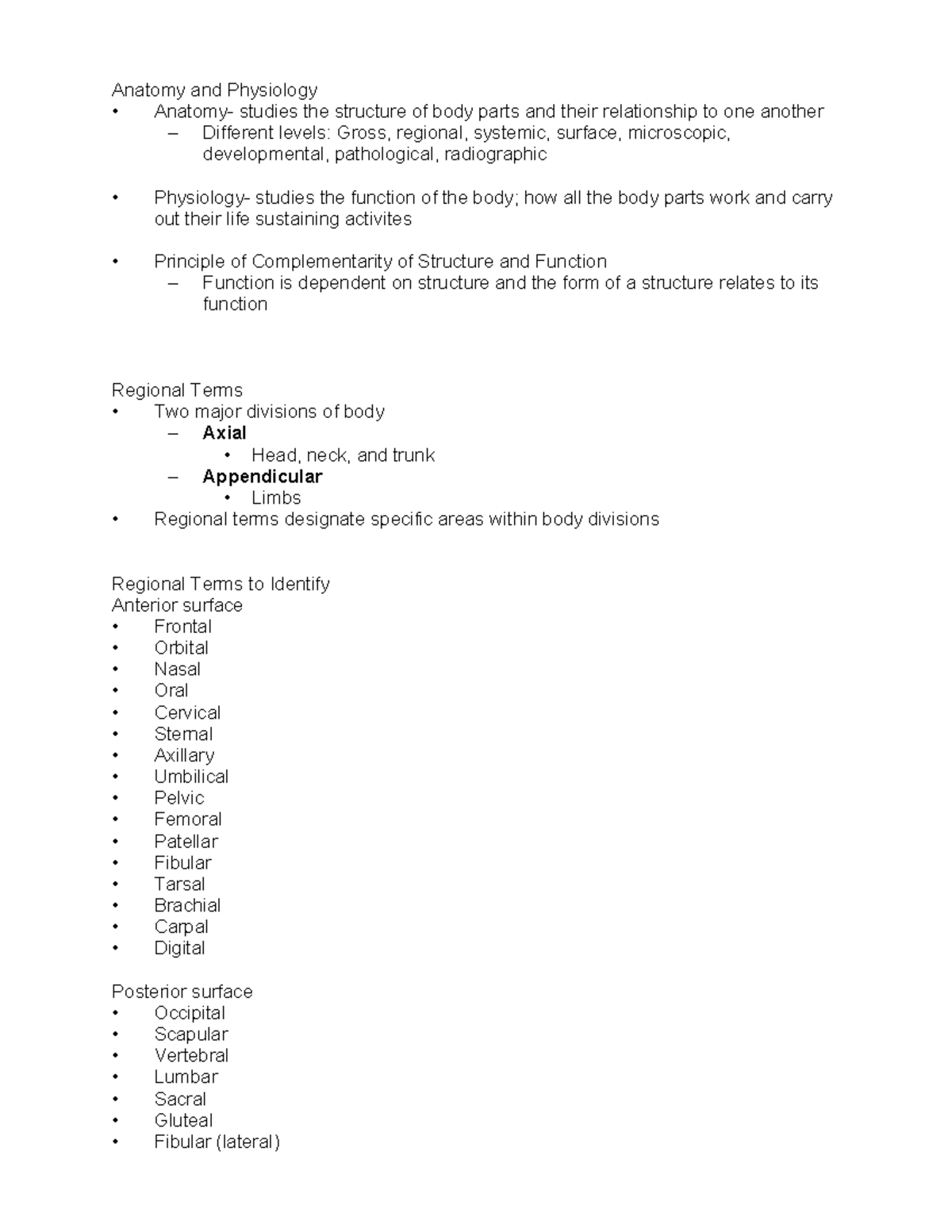 Lab 1 notes - Anatomy and Physiology Anatomy- studies the structure of ...