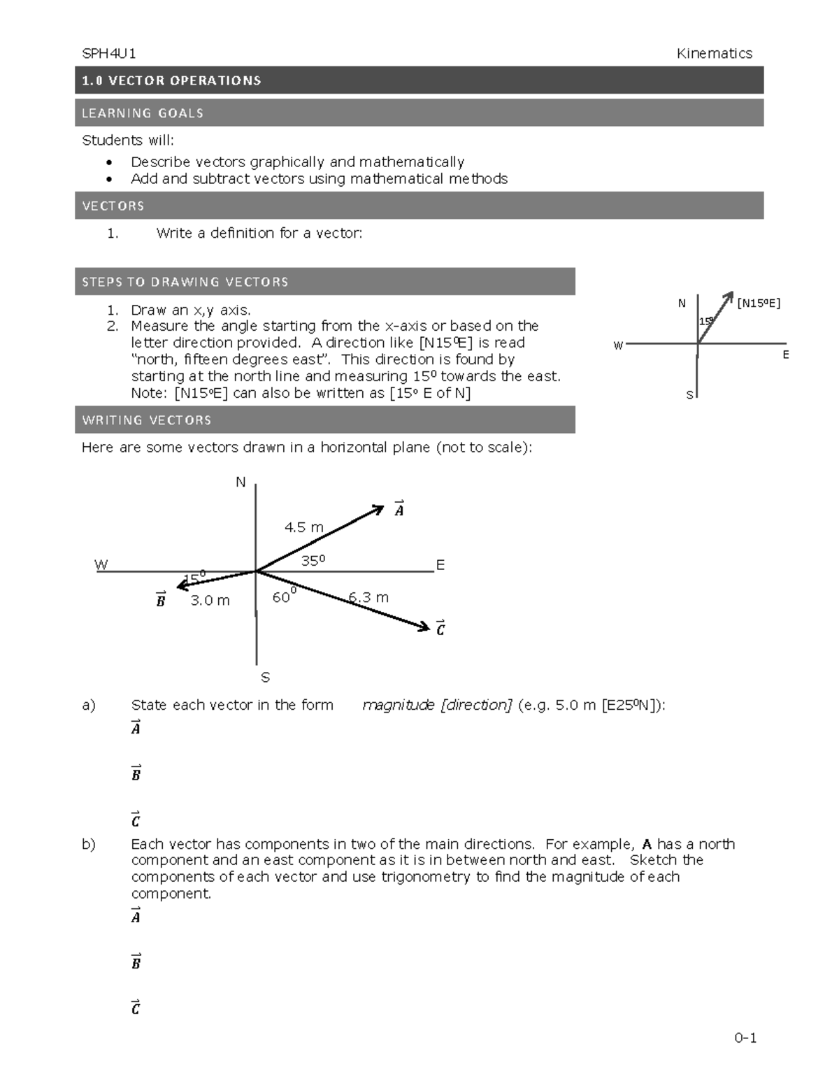 kinematics lecture - 1 VECTOR OPERATIONS LEARNING GOALS Students will ...