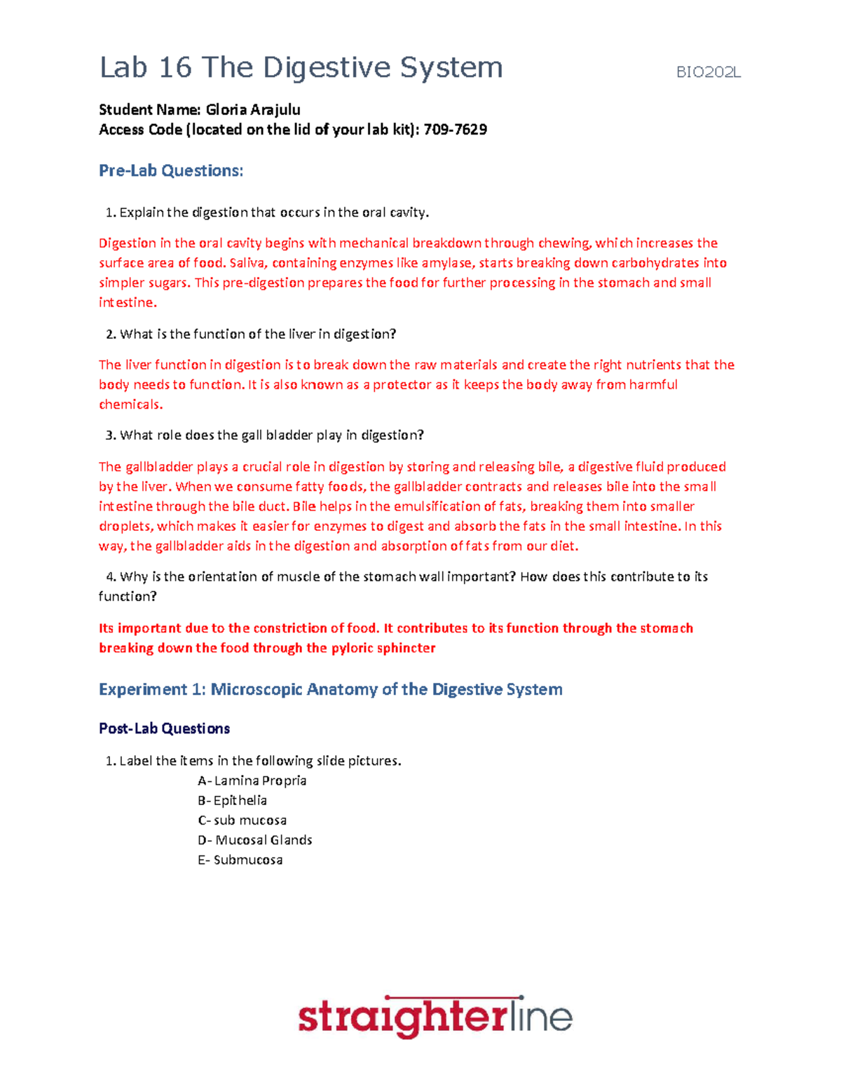 Lab 16 - anatomy 1 and 2 lab stuff - Student Name: Gloria Arajulu ...