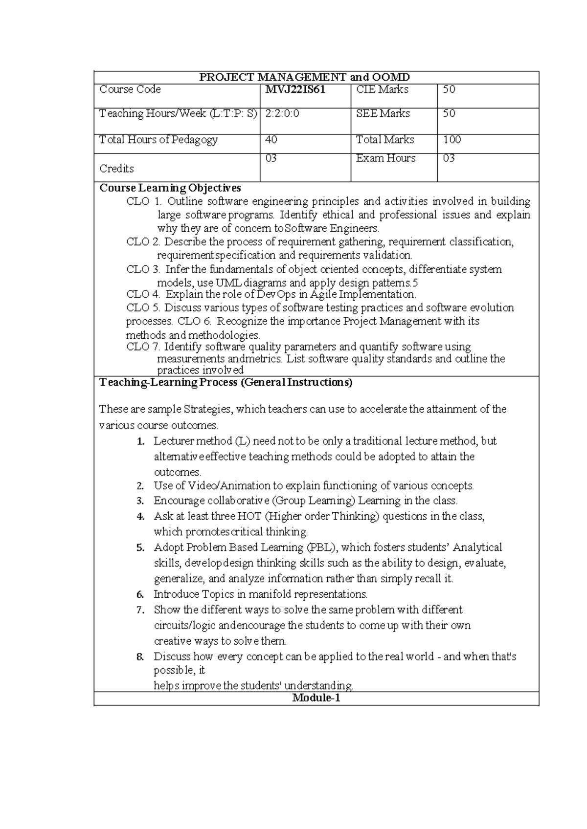 Common Project Management and OOMD Syllabus - PROJECT MANAGEMENT and ...