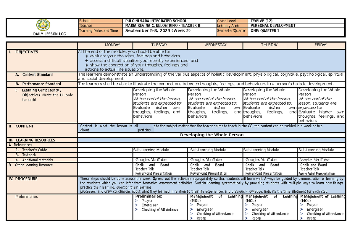 W2-PD-DLL - HOPE THAT YOU CAN USE IT. - DAILY LESSON LOG School PULO NI ...