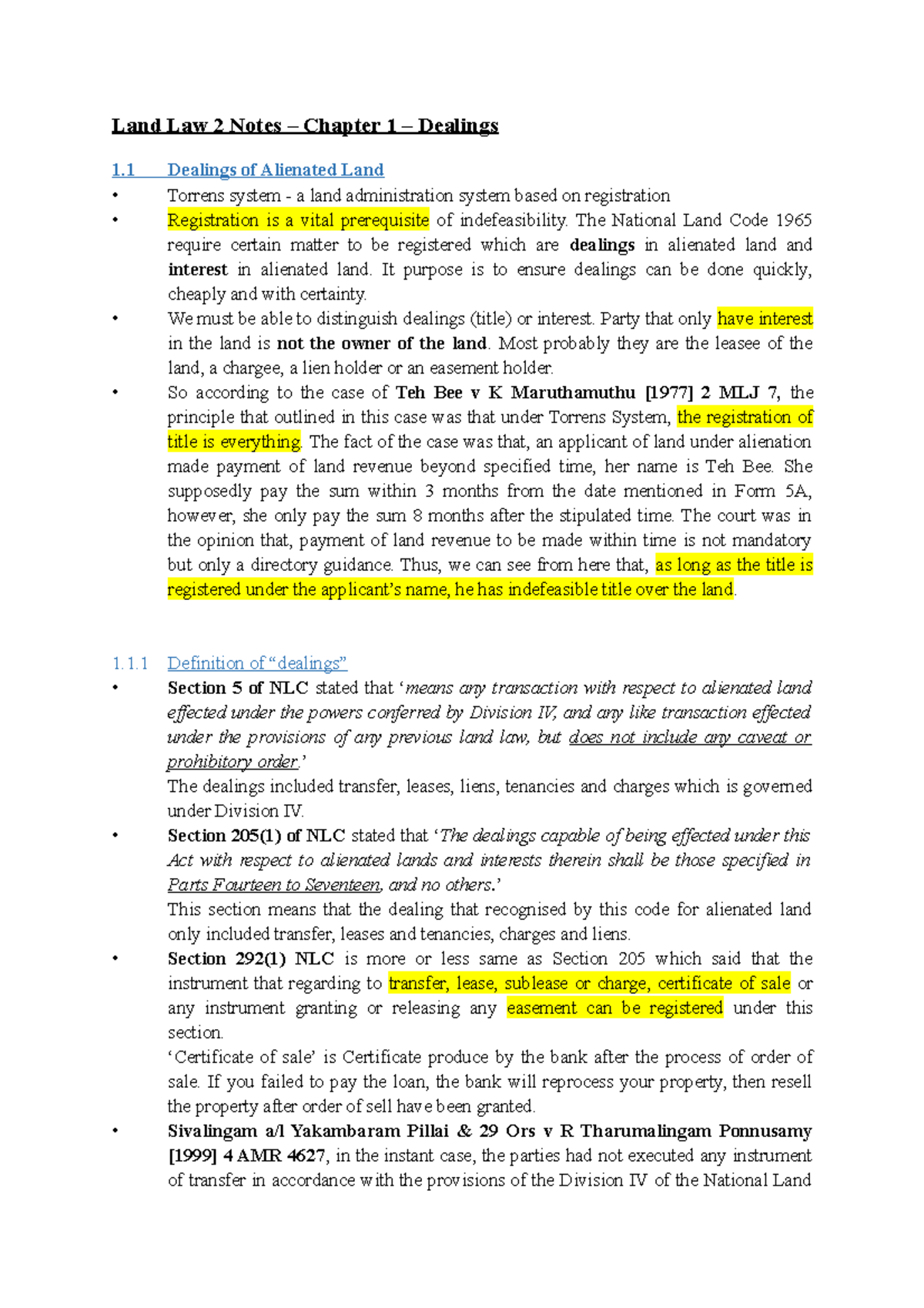 Chapter 1 - Dealings - Land Law 2 Notes – Chapter 1 – Dealings 1 ...