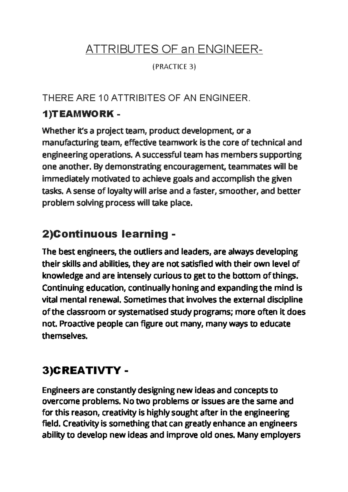 POE Assignment (Practice 3) - ATTRIBUTES OF an ENGINEER- (PRACTICE 3 ...