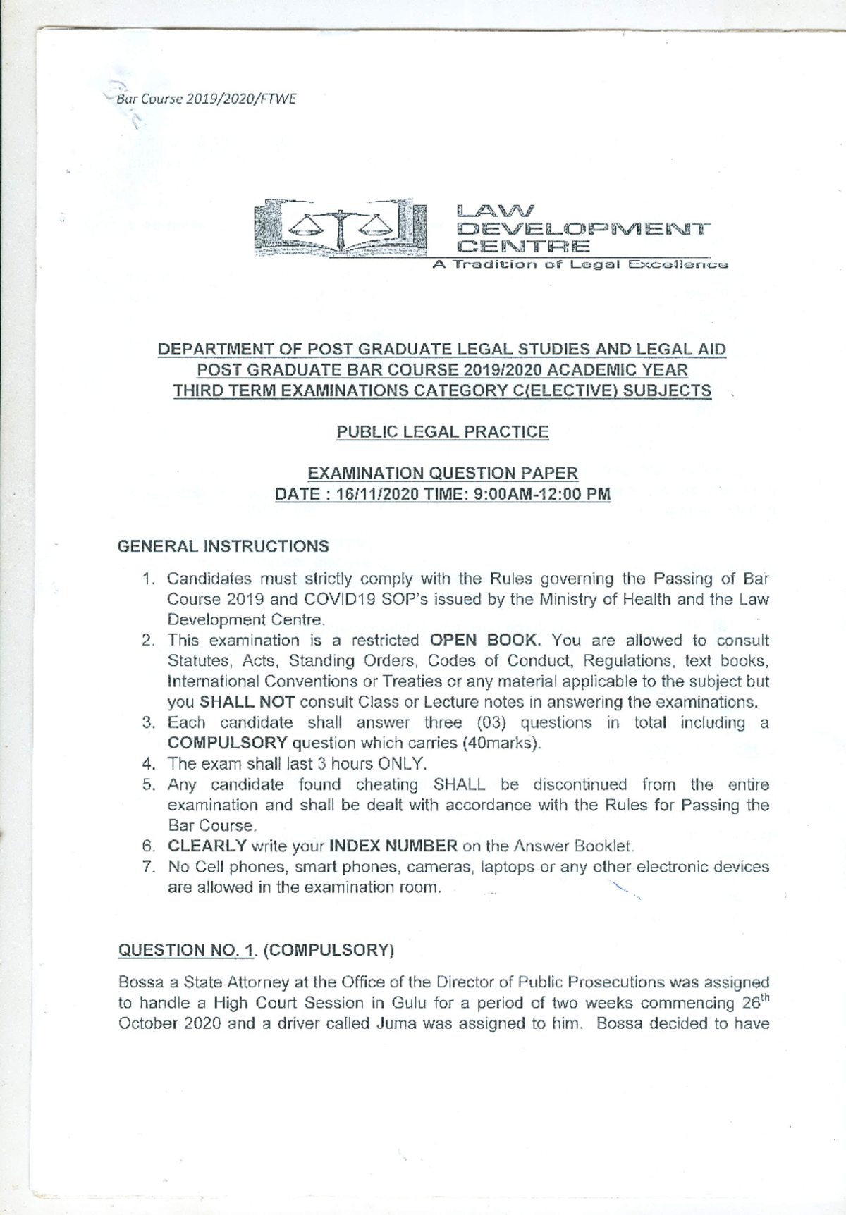 Public Legal practice past papers - Bachelors of law - Studocu