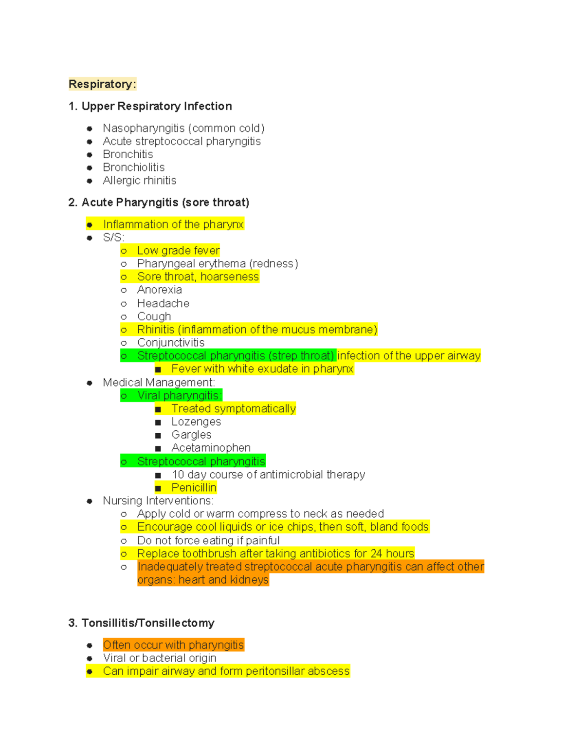 PEDS EXAM 2 - Study guide - Respiratory: 1. Upper Respiratory Infection ...