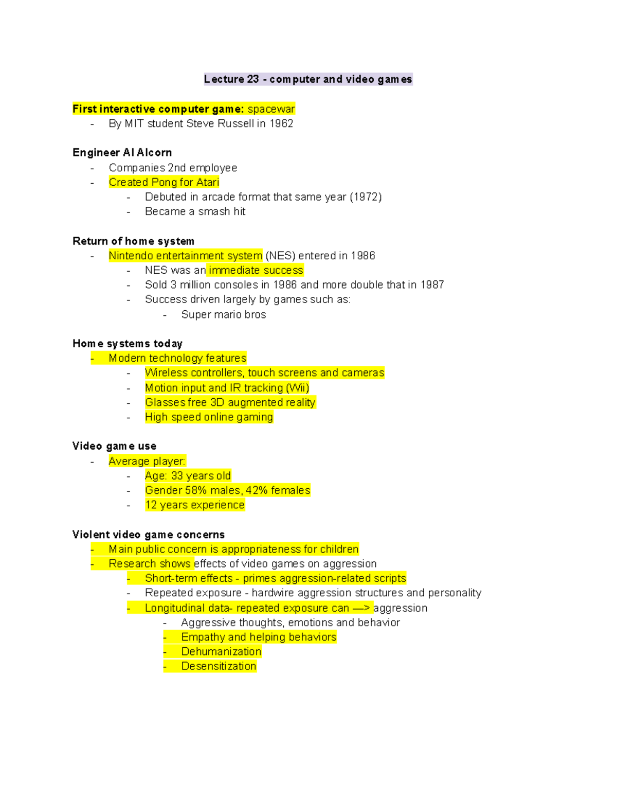 Com275 lecture 23 - Lecture 23 - computer and video games First ...