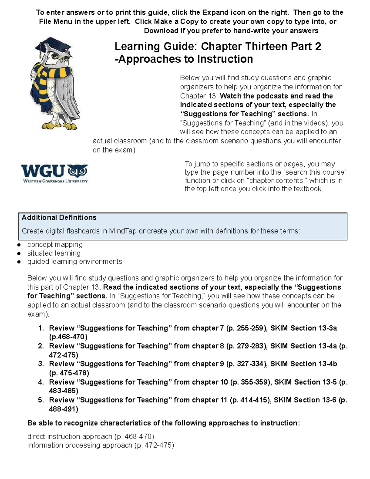 Chapter 13 Learning Guide Part 2 - To enter answers or to print this ...