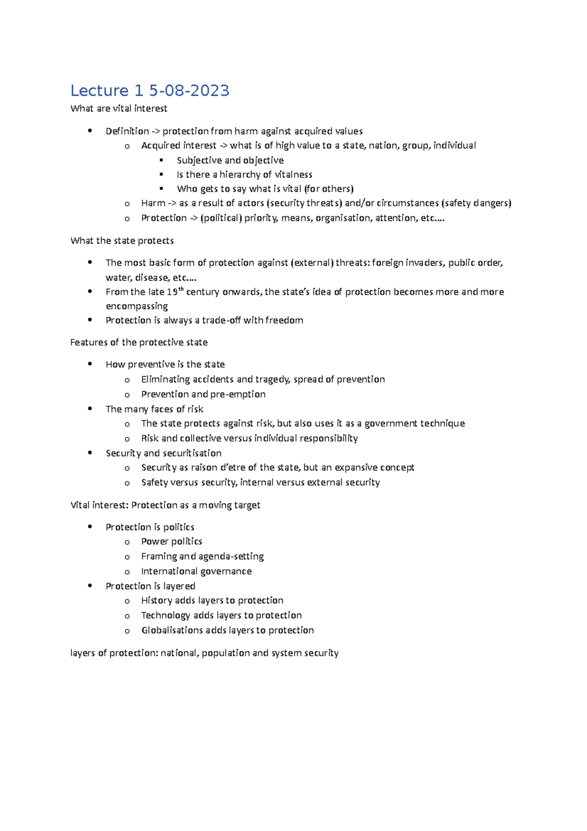 Lecture 5-12 Vital Interests complete - Lecture 1 5-08- What are vital ...