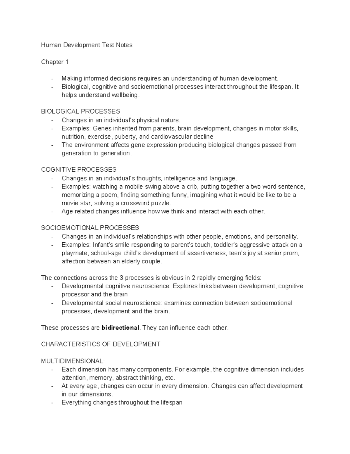 Human Development Notes (Chapters 1-3) - Human Development Test Notes ...