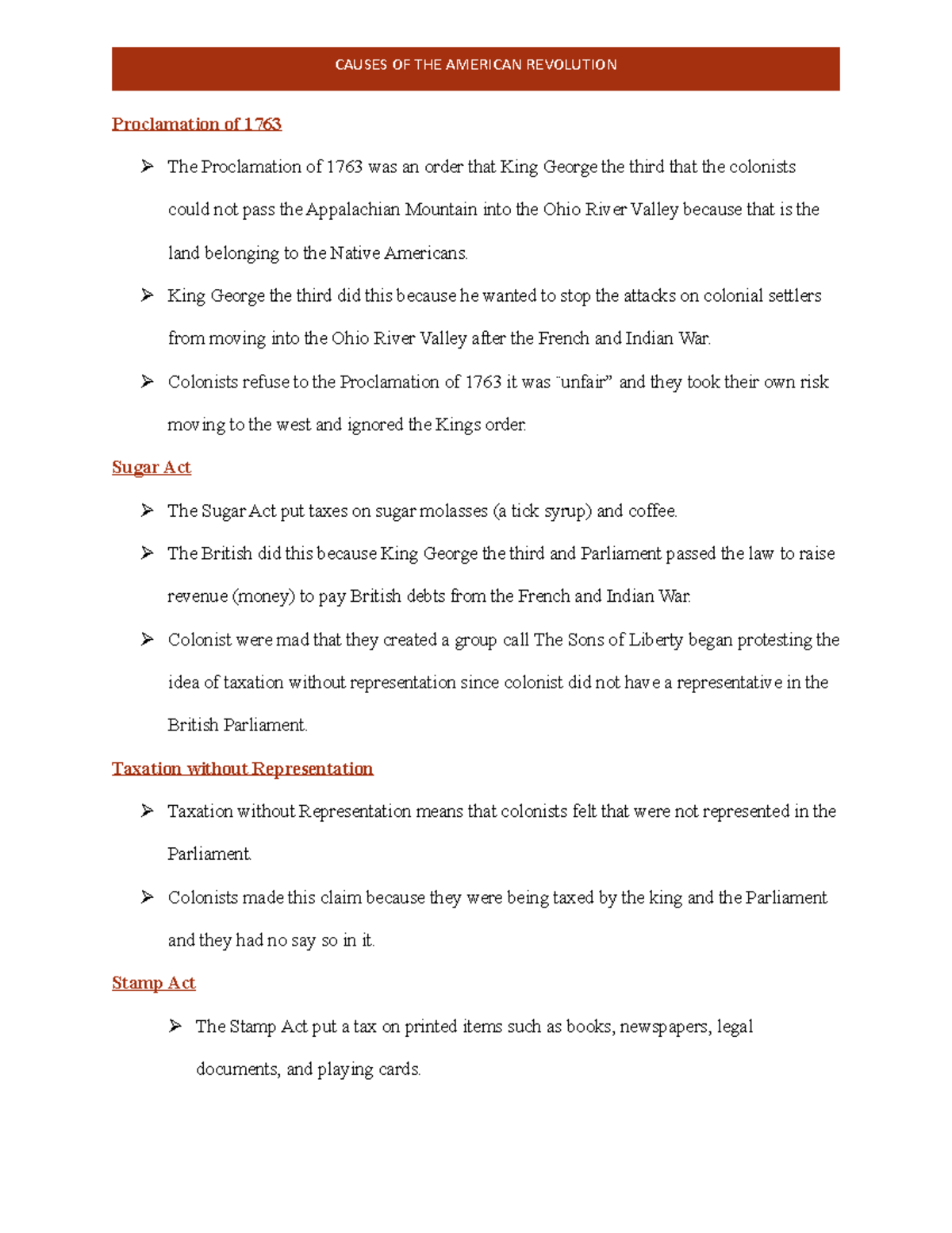 Causes of the American Revolution - Proclamation of 1763 The ...