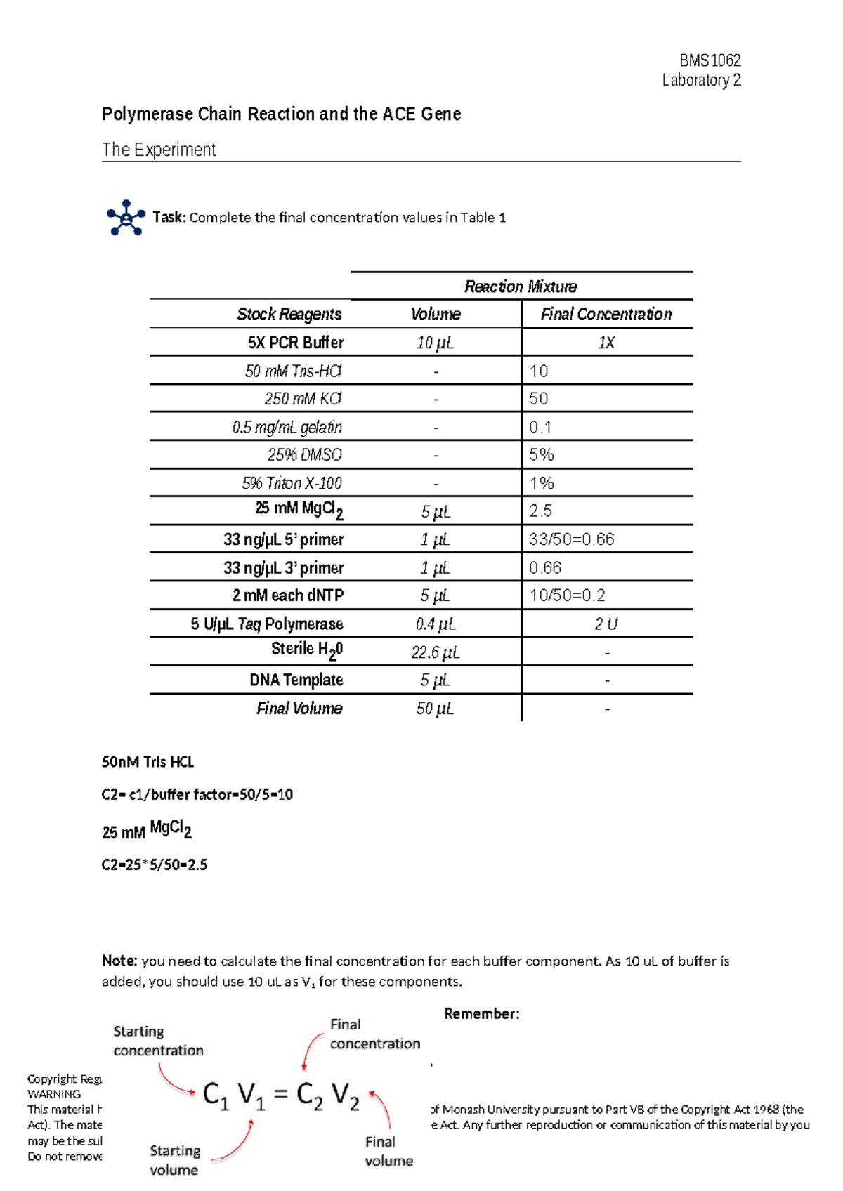 Lab 2 PCR Table template - COMMONWEALTH OF AUSTRALIA Copyright ...