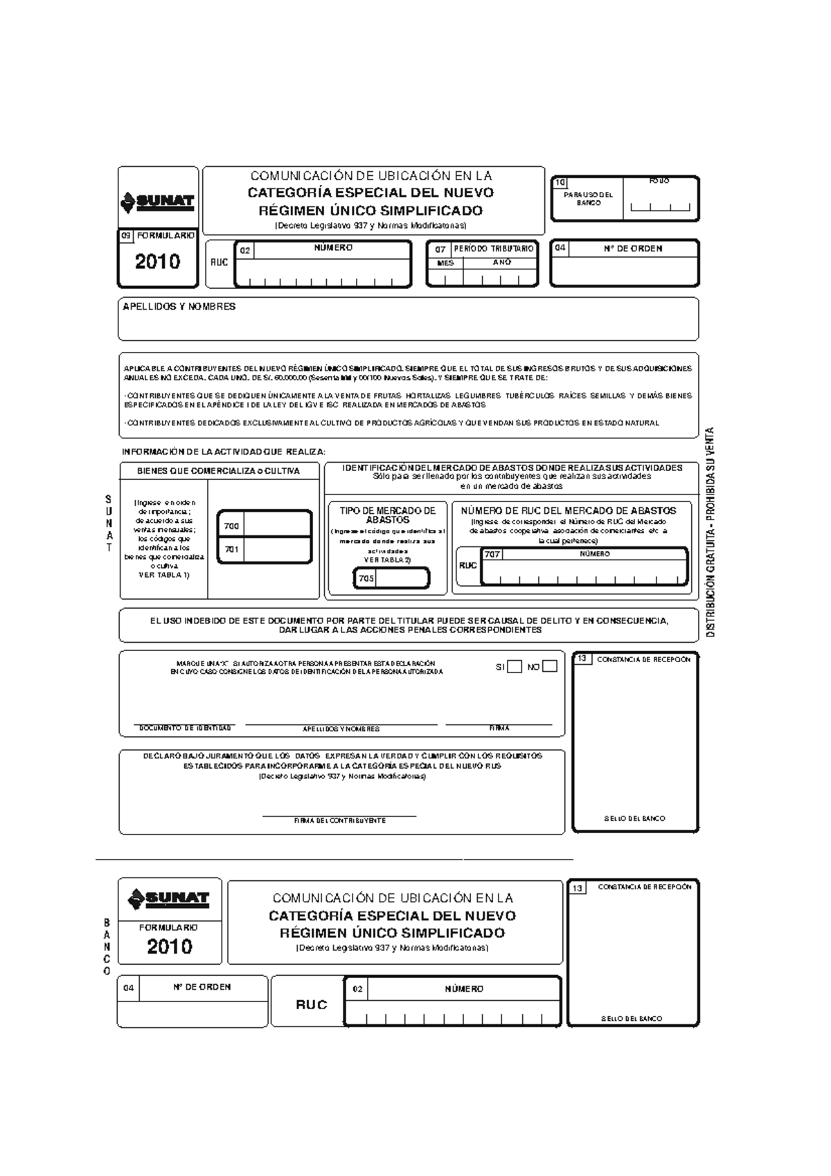 Formulario 2010 Categoría Especial NRUS - NORMAS LEGALES El Peruano ...