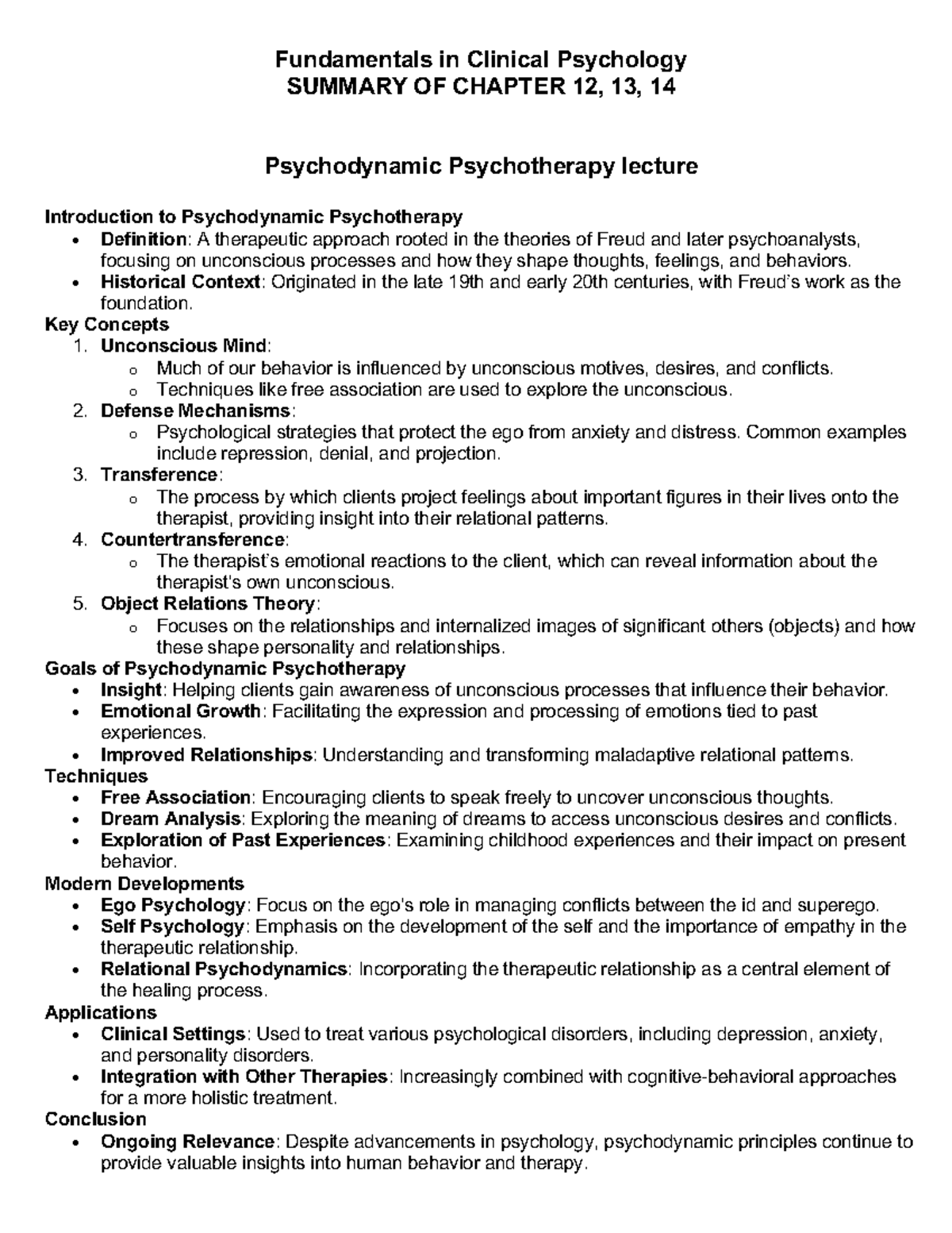 CPChap 12,13,14 - notes - Fundamentals in Clinical Psychology SUMMARY ...