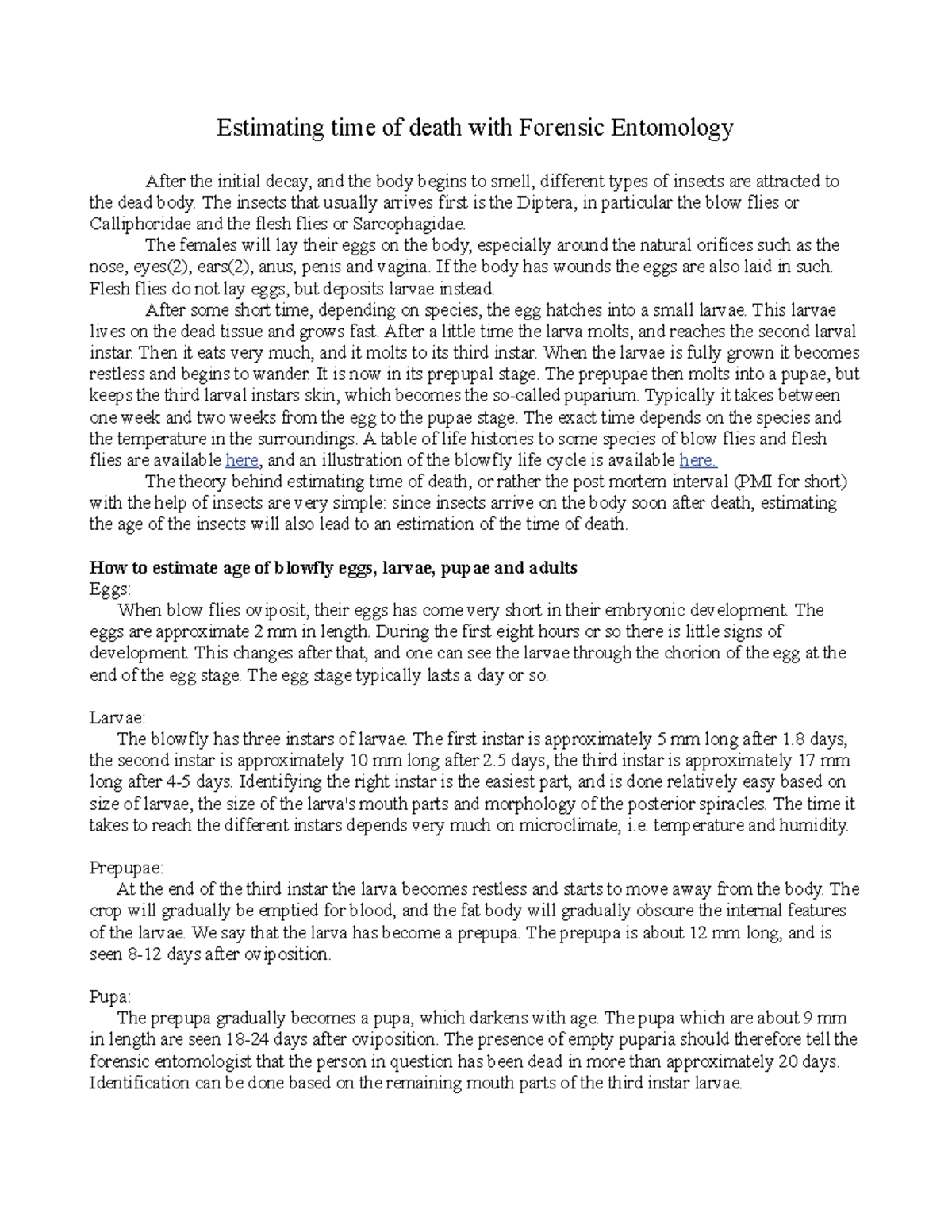 Estimating Time of Death with Forensic Entomology - Studocu