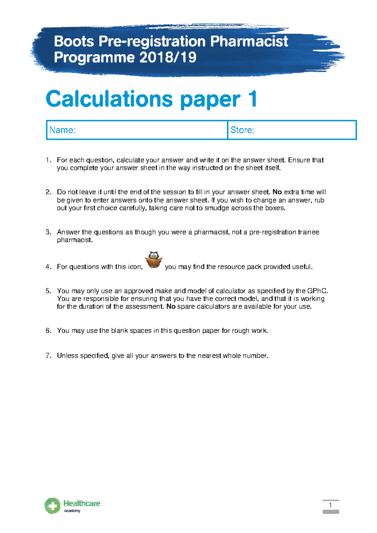 1. Calculations Paper 1 Questions - For each question, calculate your ...