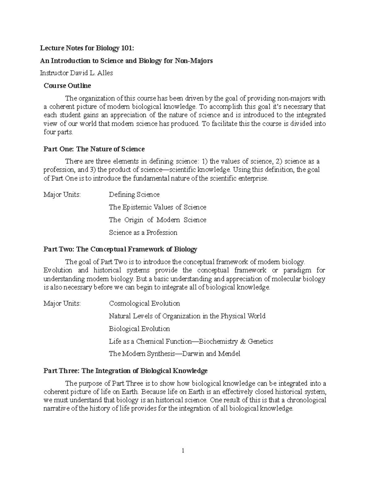 Biology-notes - Lecture notes 2 - 1 Lecture Notes for Biology 101: An ...