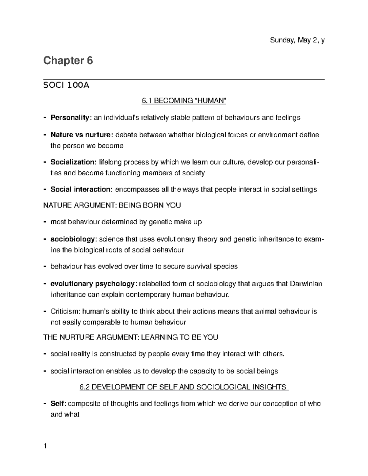 Chapter 6 - Summary Exploring Sociology - Friday, May 3, y Chapter 6 ...
