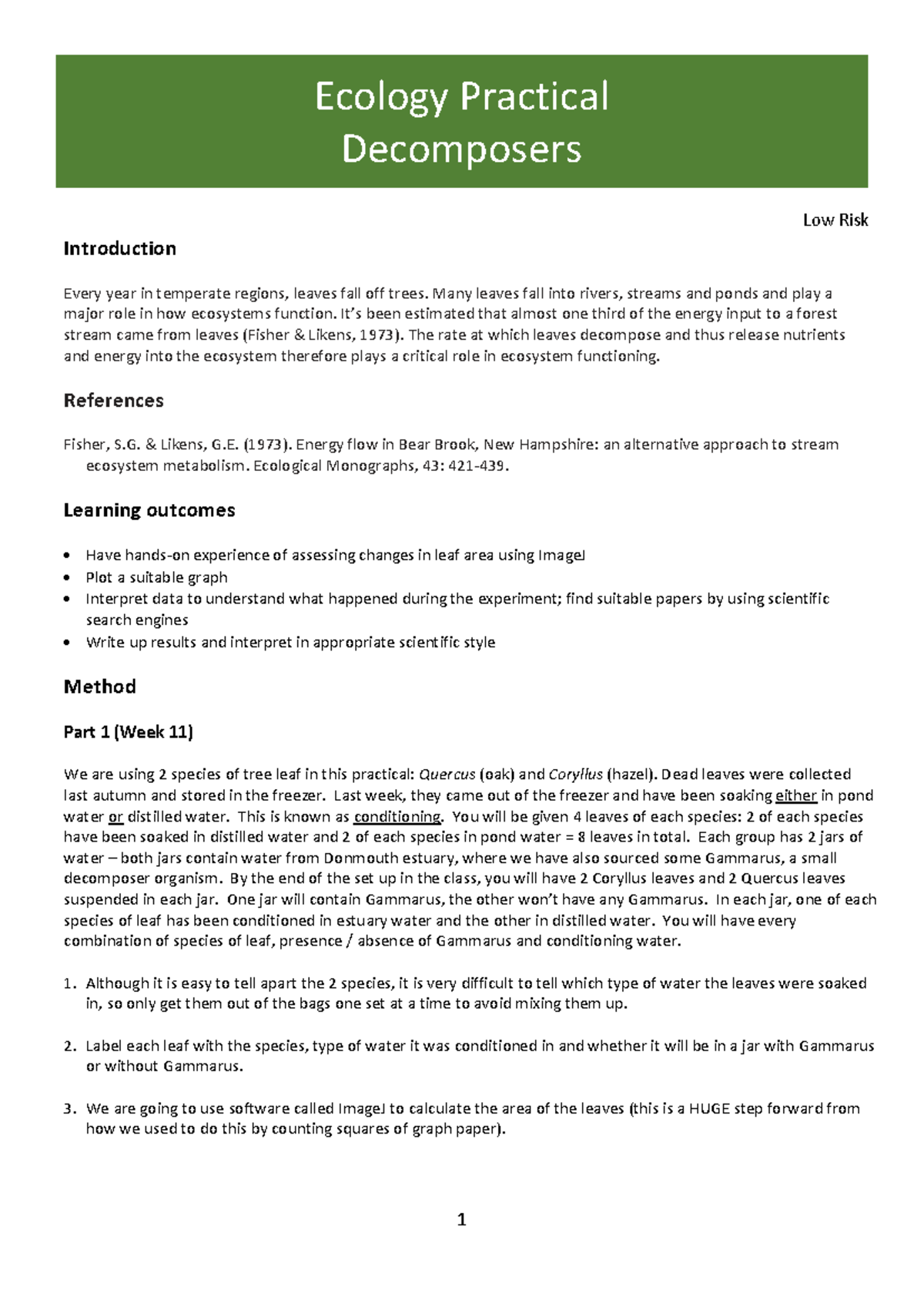 Leaf practical hand out 2023 added notes - Low Risk Introduction Every ...