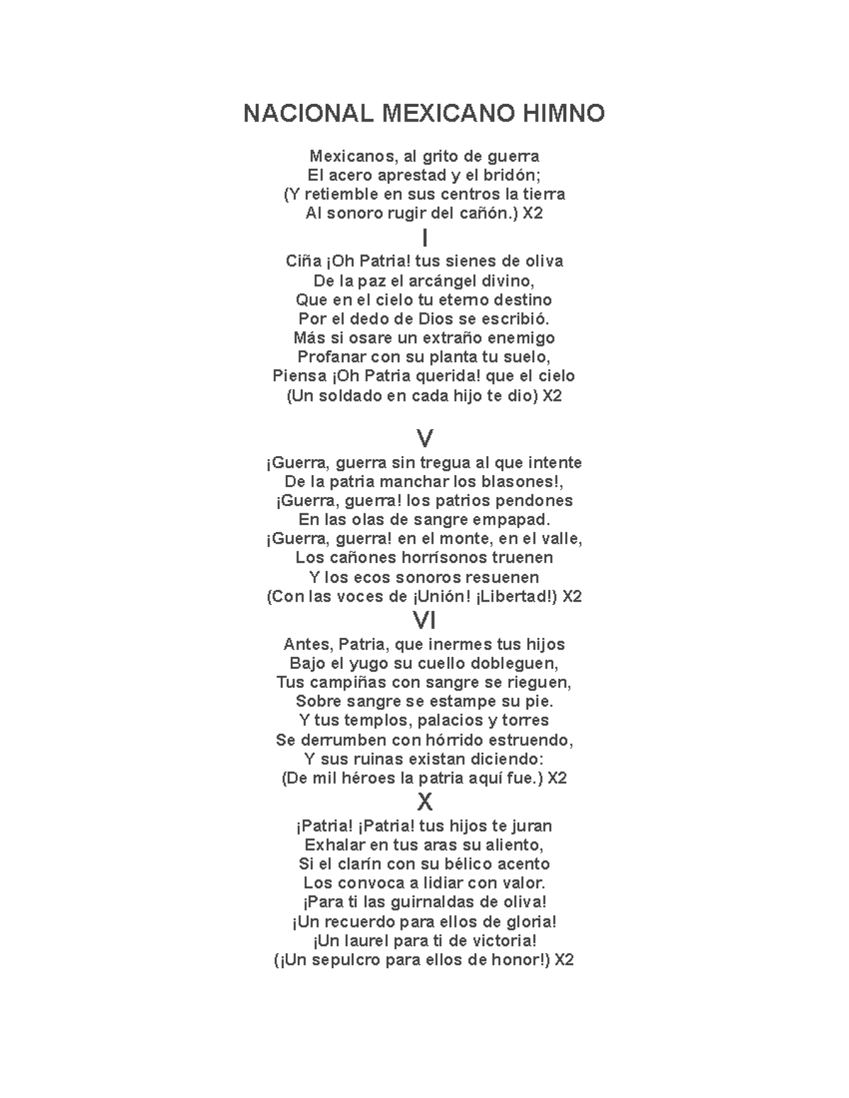 Nacional Mexicano Himno - NACIONAL MEXICANO HIMNO Mexicanos, al grito ...