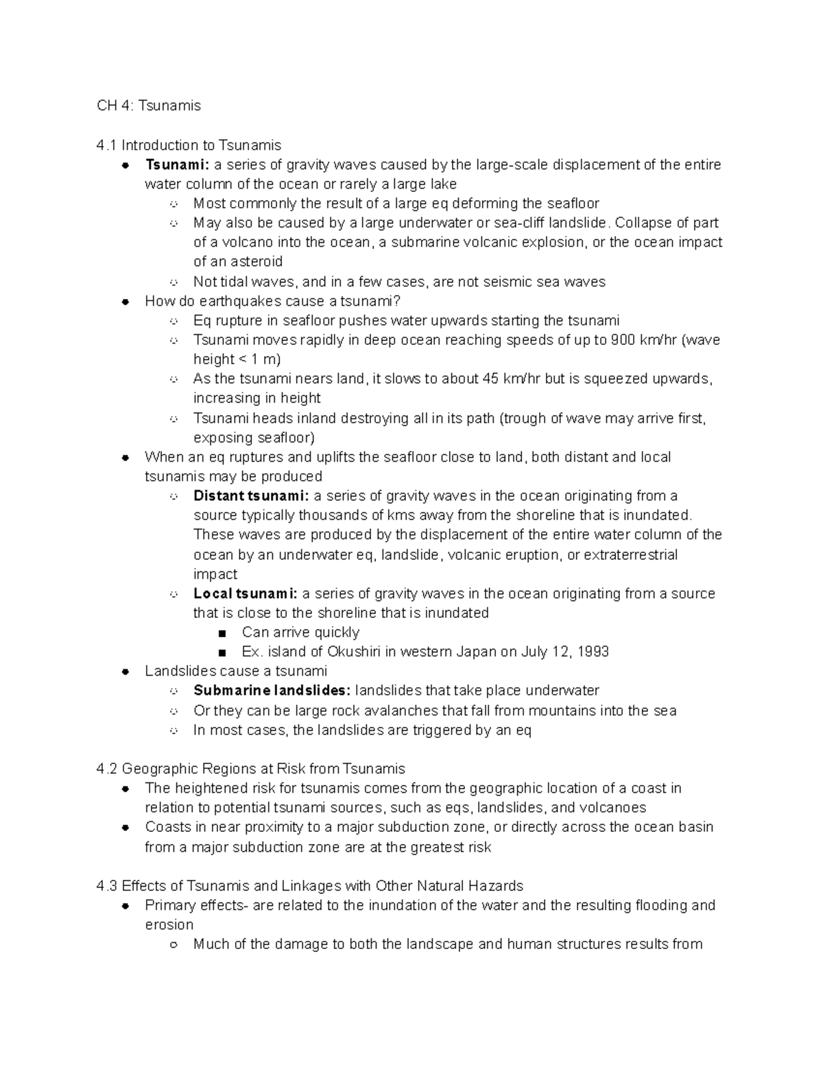 CH 4 Book Notes - Tsunamis - CH 4: Tsunamis 4 Introduction to Tsunamis ...