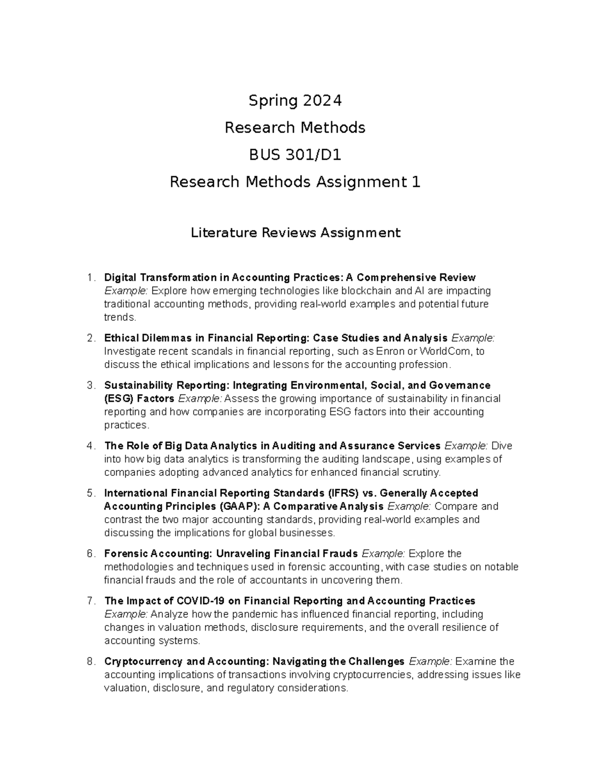 Literature Reviews Assignment steps - Spring 2024 Research Methods BUS ...