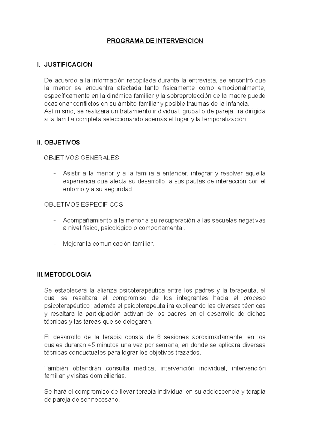 Programa DE Intervencion 28 - PROGRAMA DE INTERVENCION I De acuerdo a ...