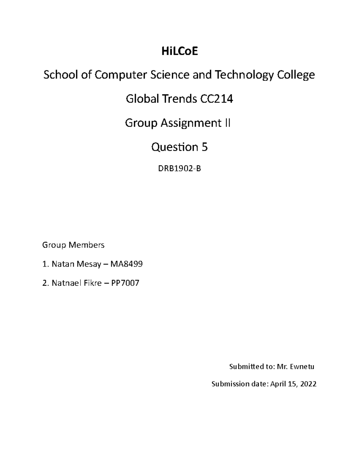 Global trend - HiLCoE School of Computer Science and Technology College ...